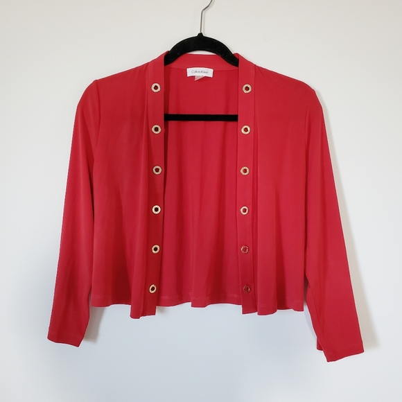 Calvin Klein | Sweaters | Calvin Klein Red Open Front Cropped Cardigan ...
